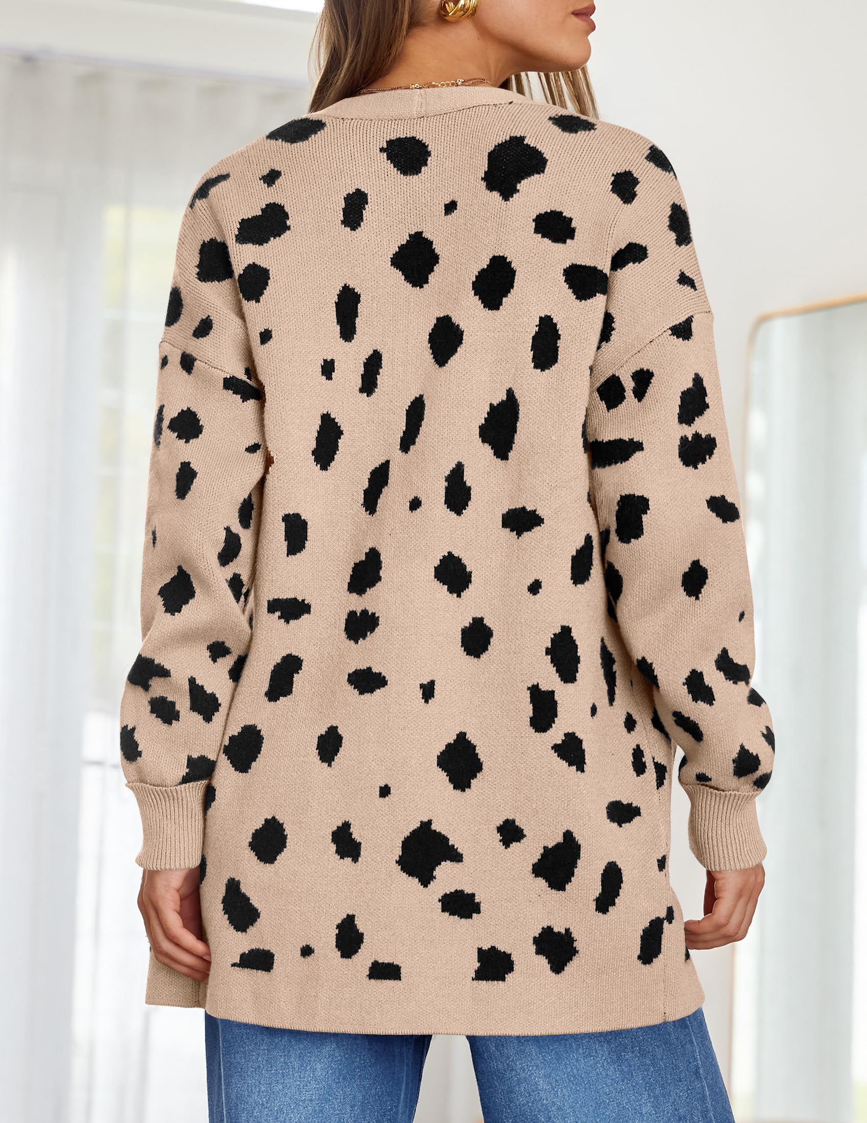 ZESICA Women's Fall Winter Long Sleeves Open Front Leopard Print Knitted Sweater Cardigan Coat Outwear,A Beige,Medium