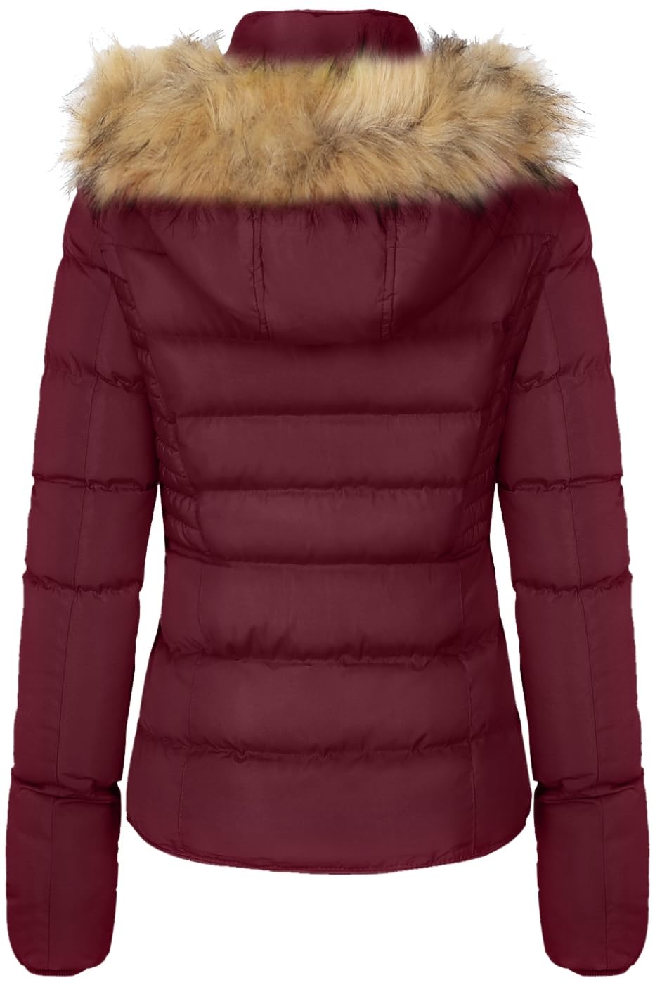 BodiLove Thickened Winter Puffer Jacket with Removable Faux Fur Hood Fleece Lining Burgundy