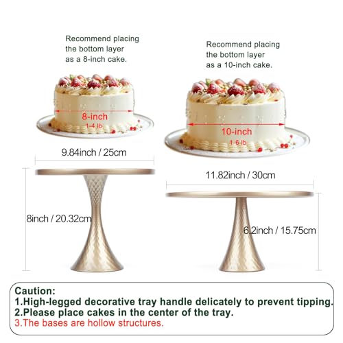 Hotity Set of 2 Round Cake Stands Modern Design Dessert Display Cake Stand Cupcake Stands for Party Celebration Baby Shower, Light Gold