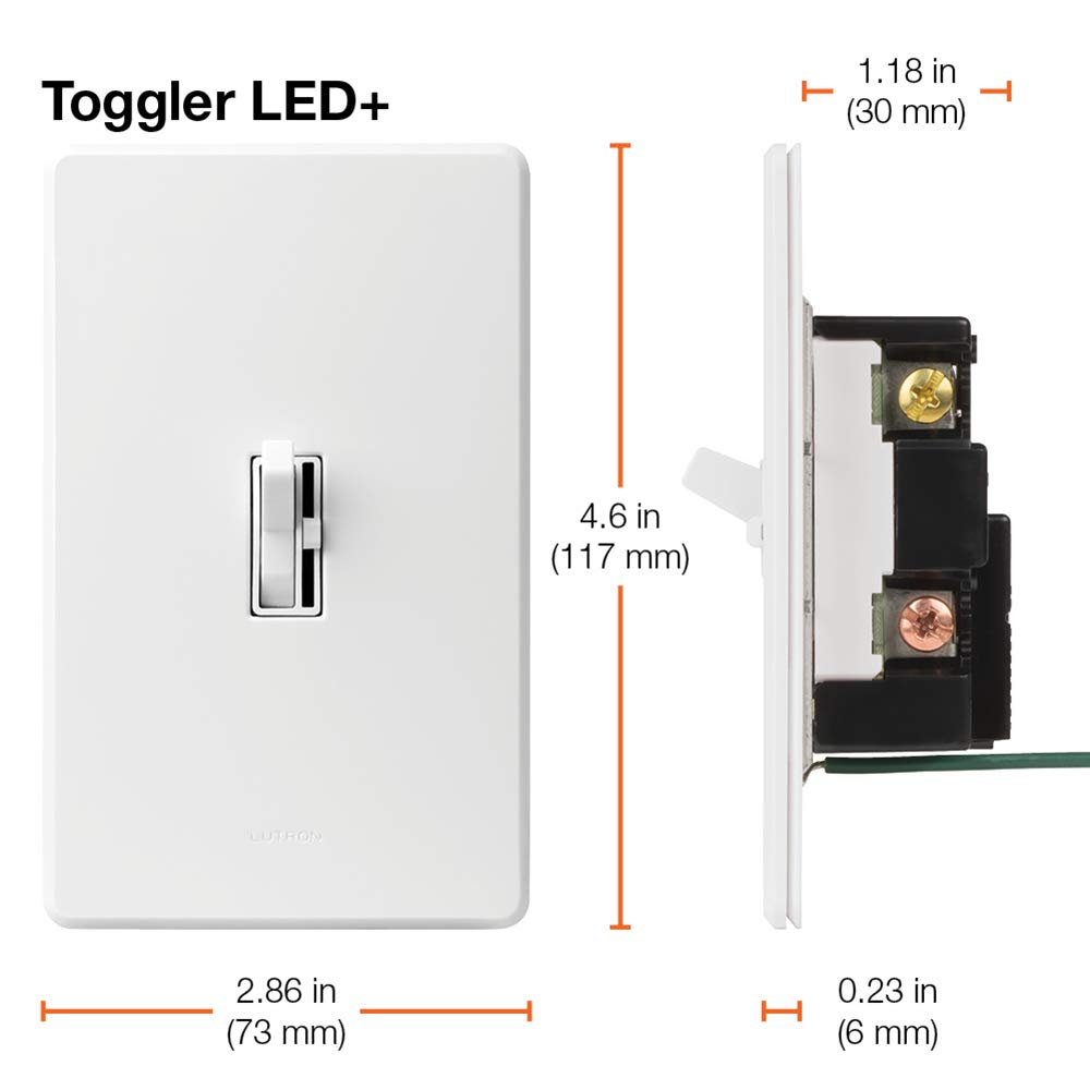 Lutron Toggler LED+ Dimmer Switch for Dimmable LED, Halogen and Incandescent Bulbs, 150 Watt, Single-Pole or 3-Way, TGCL-153PH-WH, White
