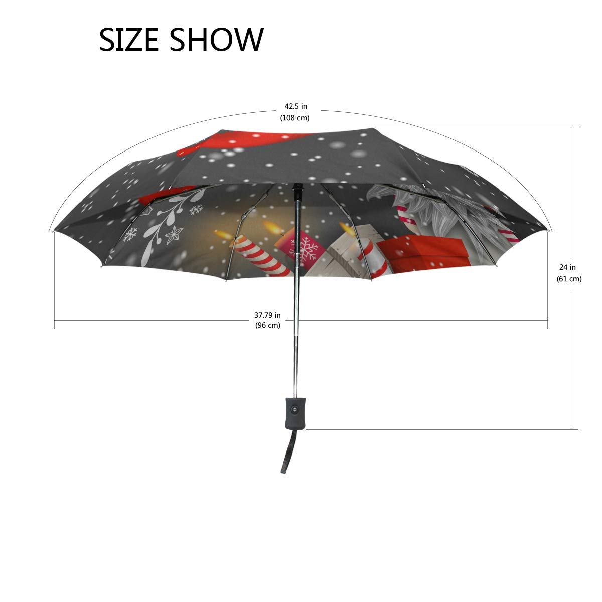 AHOMY Auto Open Close Umbrella, Christmas Gnome Candles Snowflake Gift Boxes Folding Travel Umbrellas for Rain and Sun