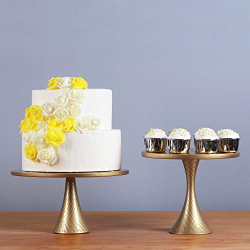 Hotity Set of 2 Round Cake Stands Modern Design Dessert Display Cake Stand Cupcake Stands for Party Celebration Baby Shower, Light Gold
