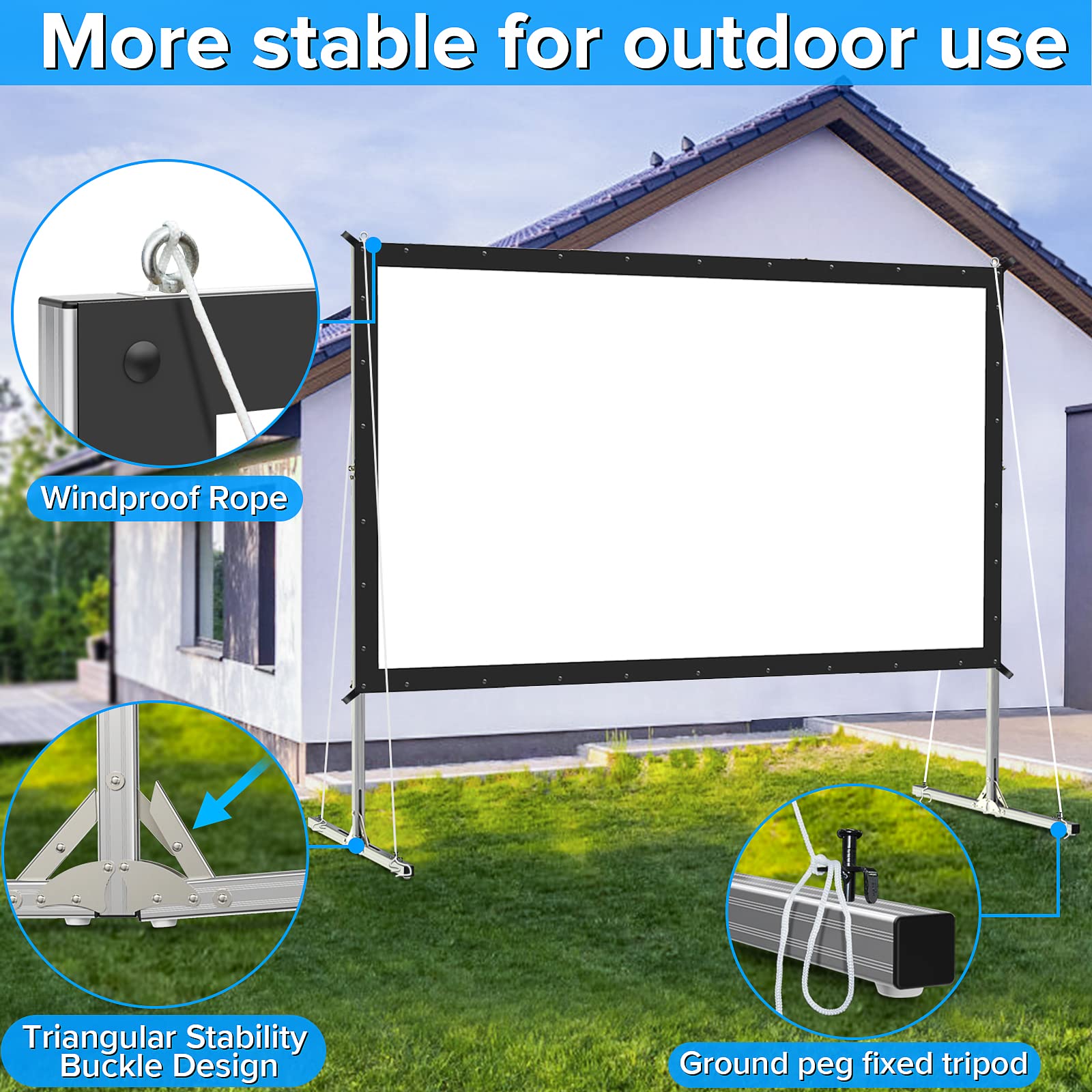 Projector Screen and Stand,JWSIT 80 inch Outdoor Movie Screen-Upgraded 3 Layers PVC 16:9 Outdoor Projector Screen,Portable Video Projection Screen with Carrying Bag for Home Theater Backyard