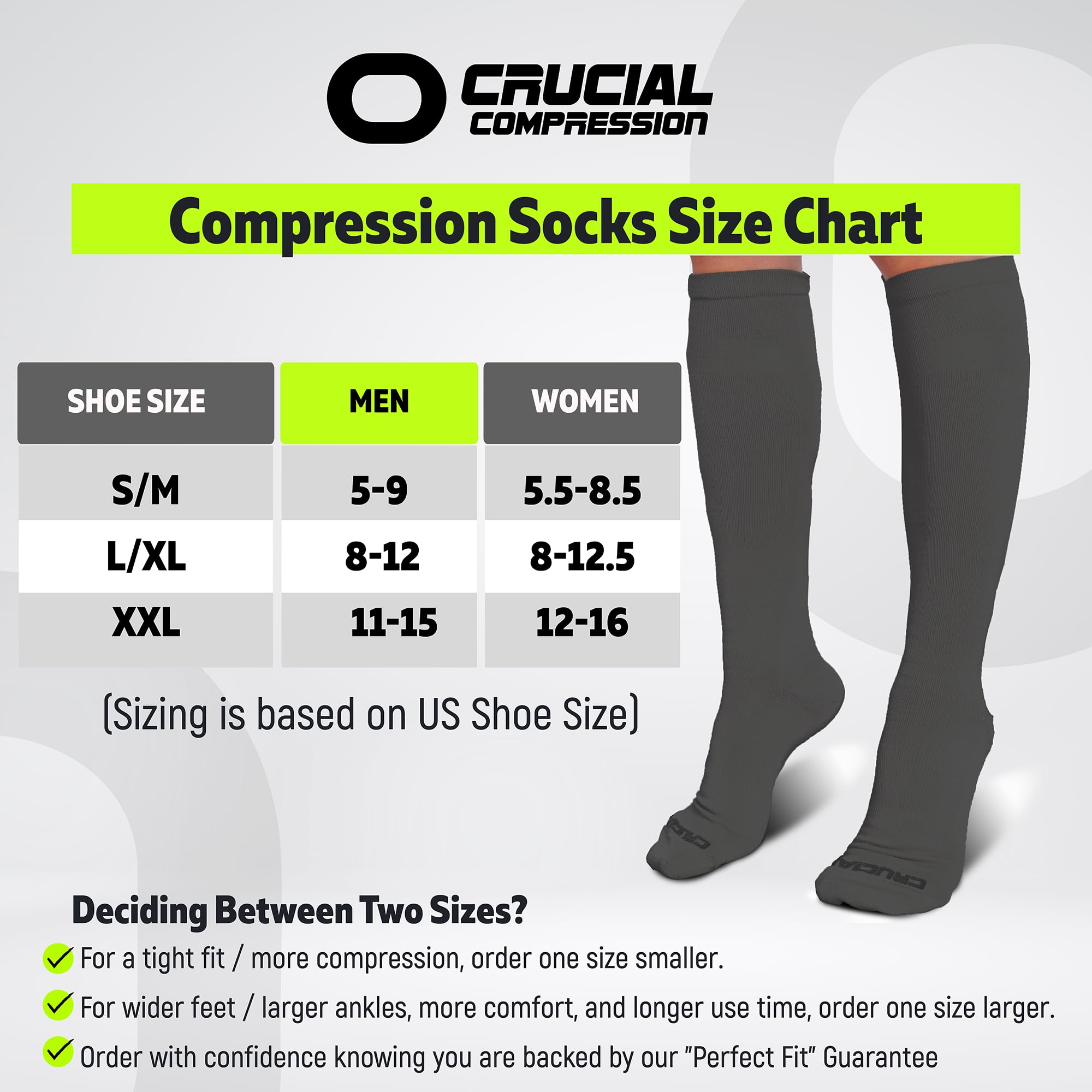 Crucial Compression Socks for Men & Women (20-30mmHg) - Best Graduated Stockings for Running, Athletic, Travel, Pregnancy, Maternity, Nurses, Medical, Shin Splints, Support, Circulation & Recovery