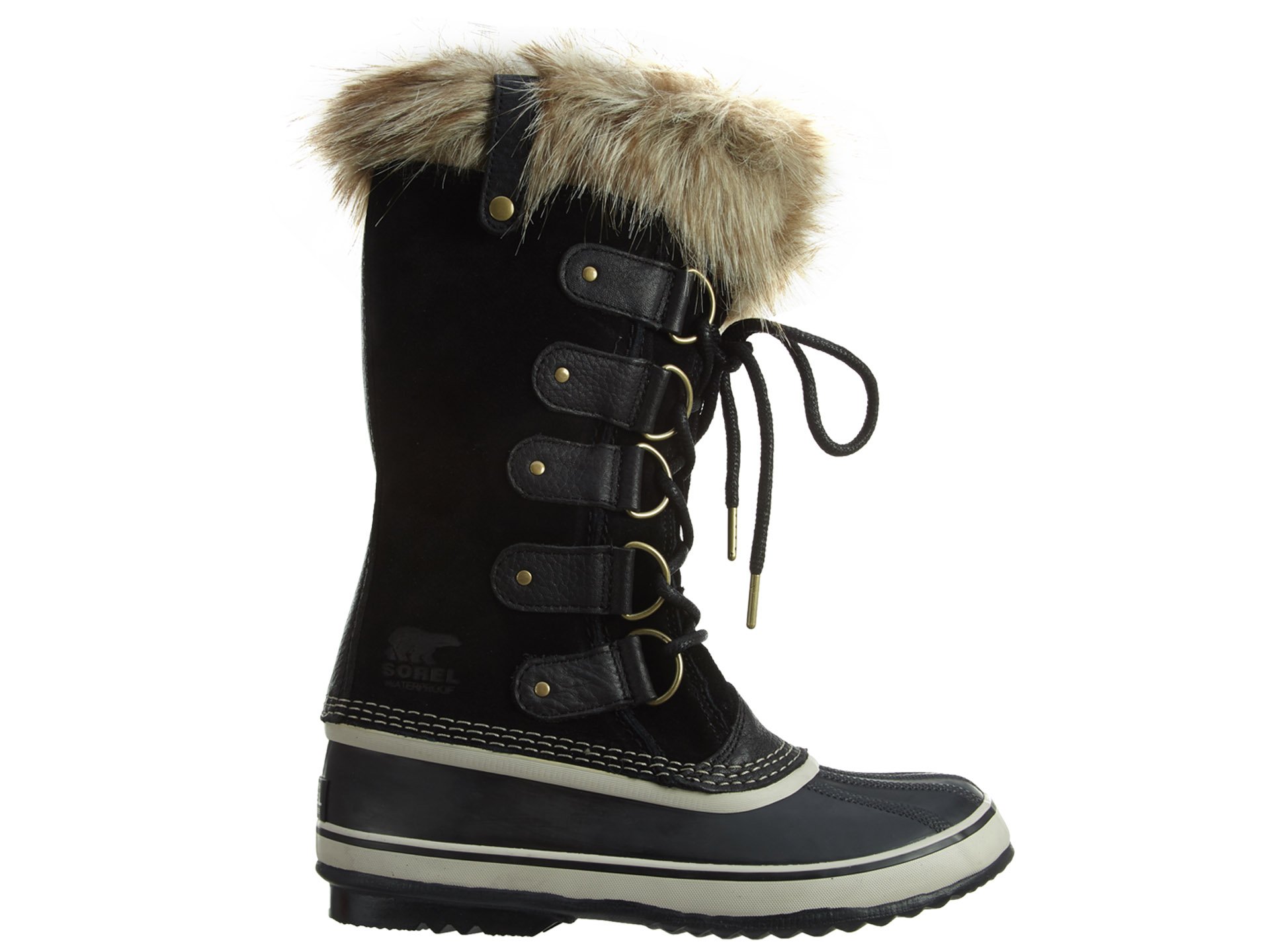 Womens Sorel Joan of Arctic Faux Fur Cuff Warm Winter Waterproof Boots - Black/Quarry - 10