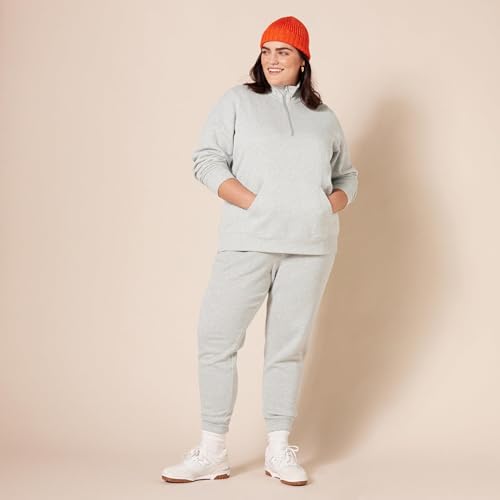 Amazon Essentials Women's Long-Sleeve Fleece Quarter-Zip Top (Available in Plus Size), Light Grey Heather, Medium