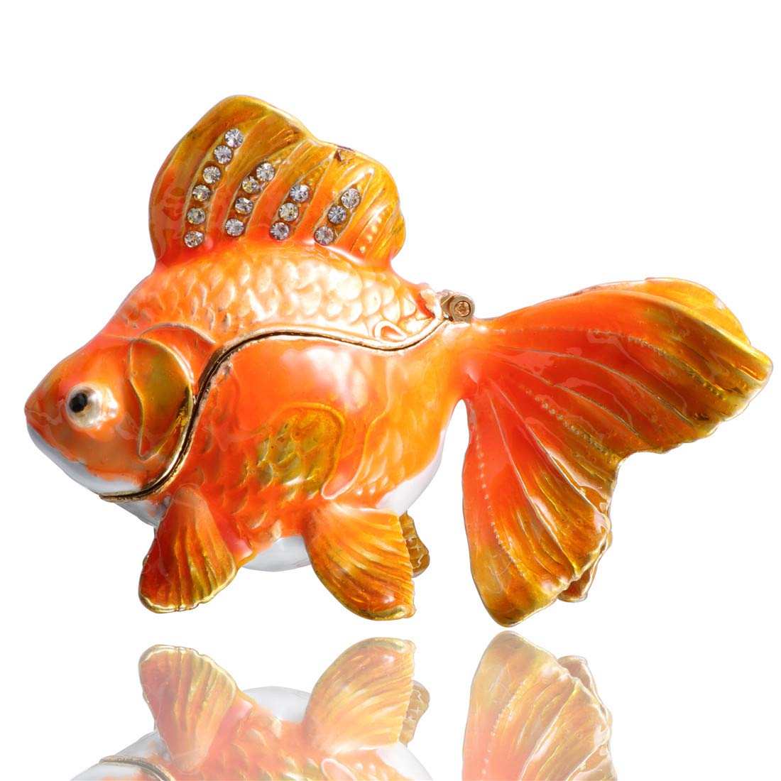 Waltz&F Hand-Painted Orange goldfish Trinket Box Animal Jewelrybox Figurine Collectible Ring Holder