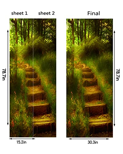 Door Mural - FLFK 3D Door Sticker Peel and Stick, Removable Self-Adhesive Scenic Door Wallpaper for Home Decor, 30.3 "W x 78.7 "L, Set of 2 Sheets