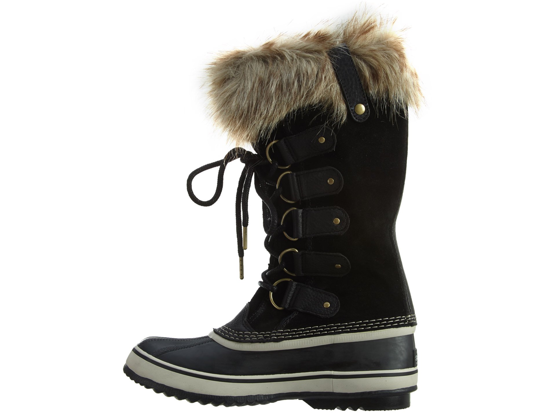 Womens Sorel Joan of Arctic Faux Fur Cuff Warm Winter Waterproof Boots - Black/Quarry - 10