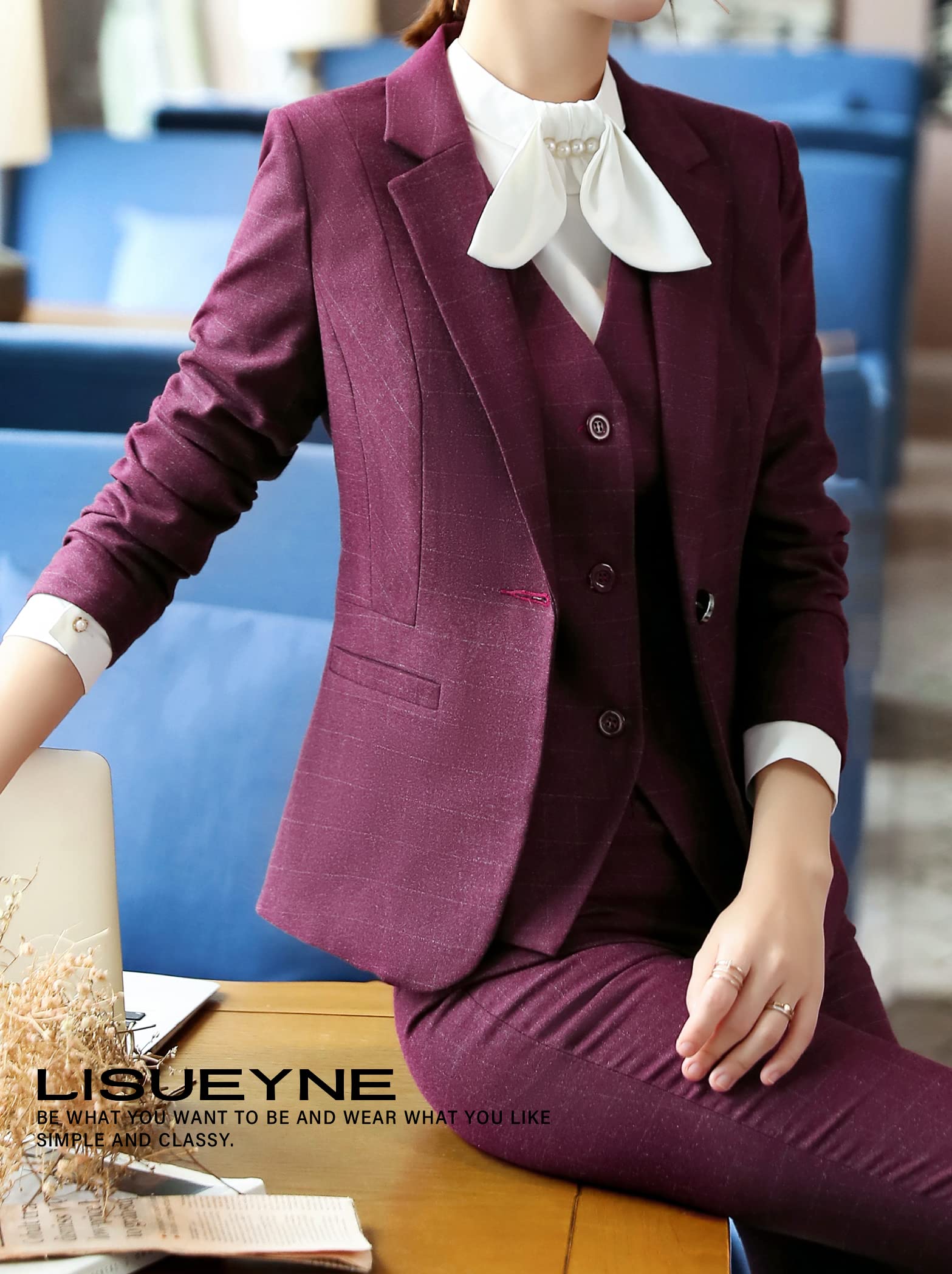 LISUEYNE Women's Three Pieces Office Lady Stripe Blazer Business Suit Set Women Suits Work Skirt/Pant,Vest Jacket