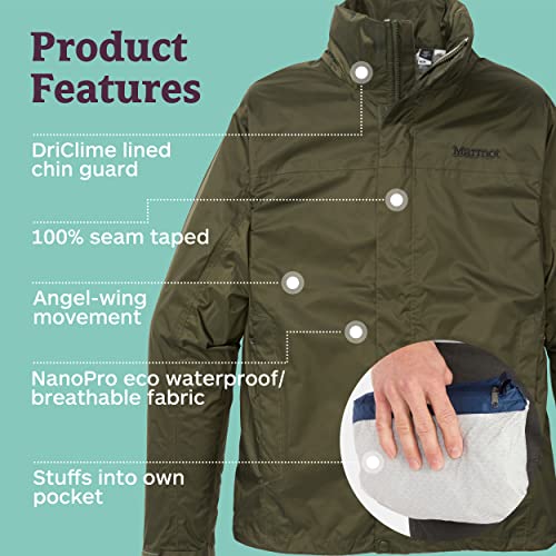 MARMOT Men's Precip Eco Jacket | Lightweight, Waterproof Jacket for Men, Ideal for Hiking, Jogging, and Camping, 100% Recycled, Nori, Large