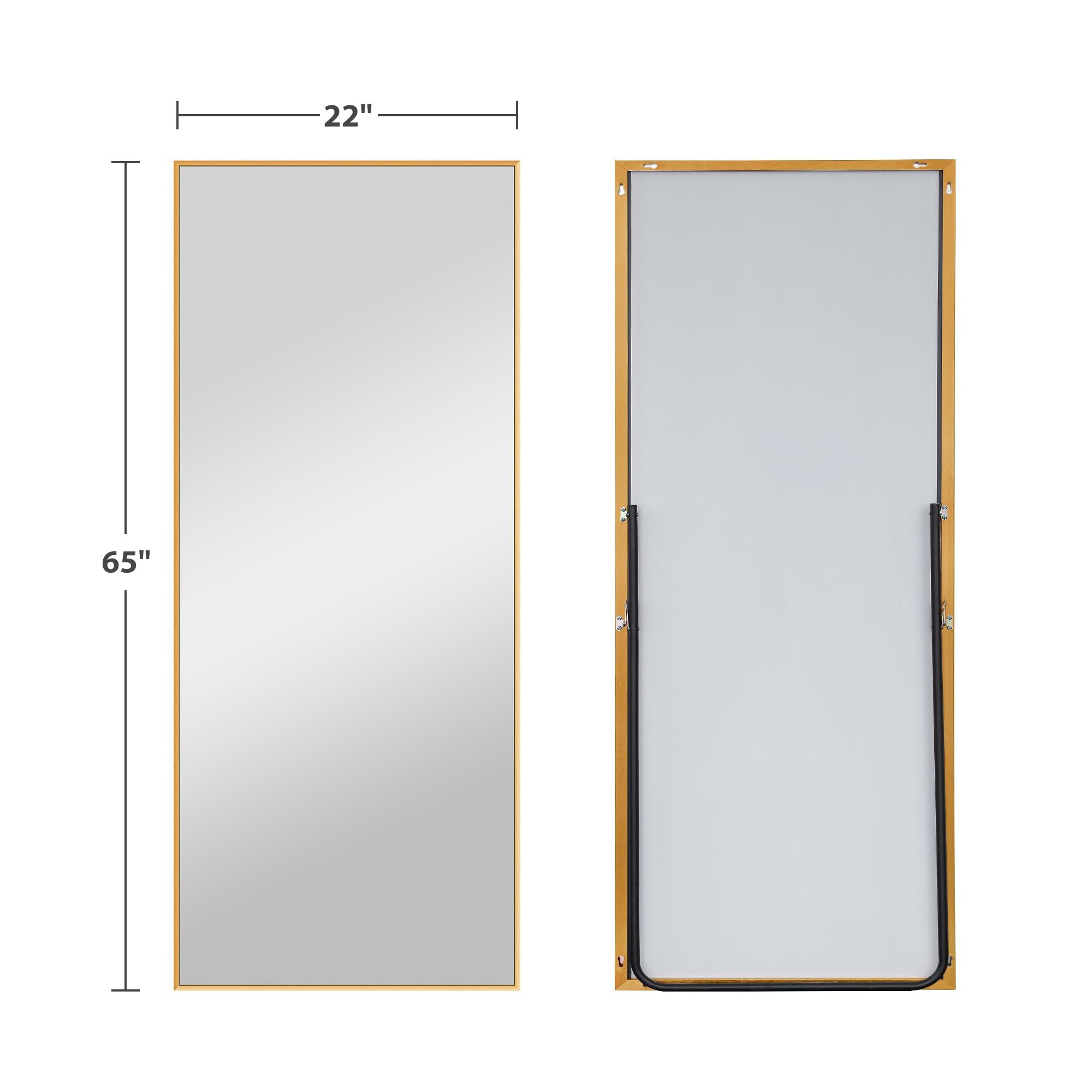 self Full Length Floor Mirror 65"×22" Metal Aluminum Alloy Frame Floor Mirror with Standing Holde Standing Hanging or Leaning Against Wall Mirror,Golden