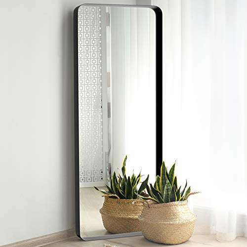 UPLAND OAKS Large Full Length Body Mirror for Floor & Wall in Bedroom - Metal Frame - Big & Tall Long Mirror for Leaning Size 65" x 21" (Black, Recessed)