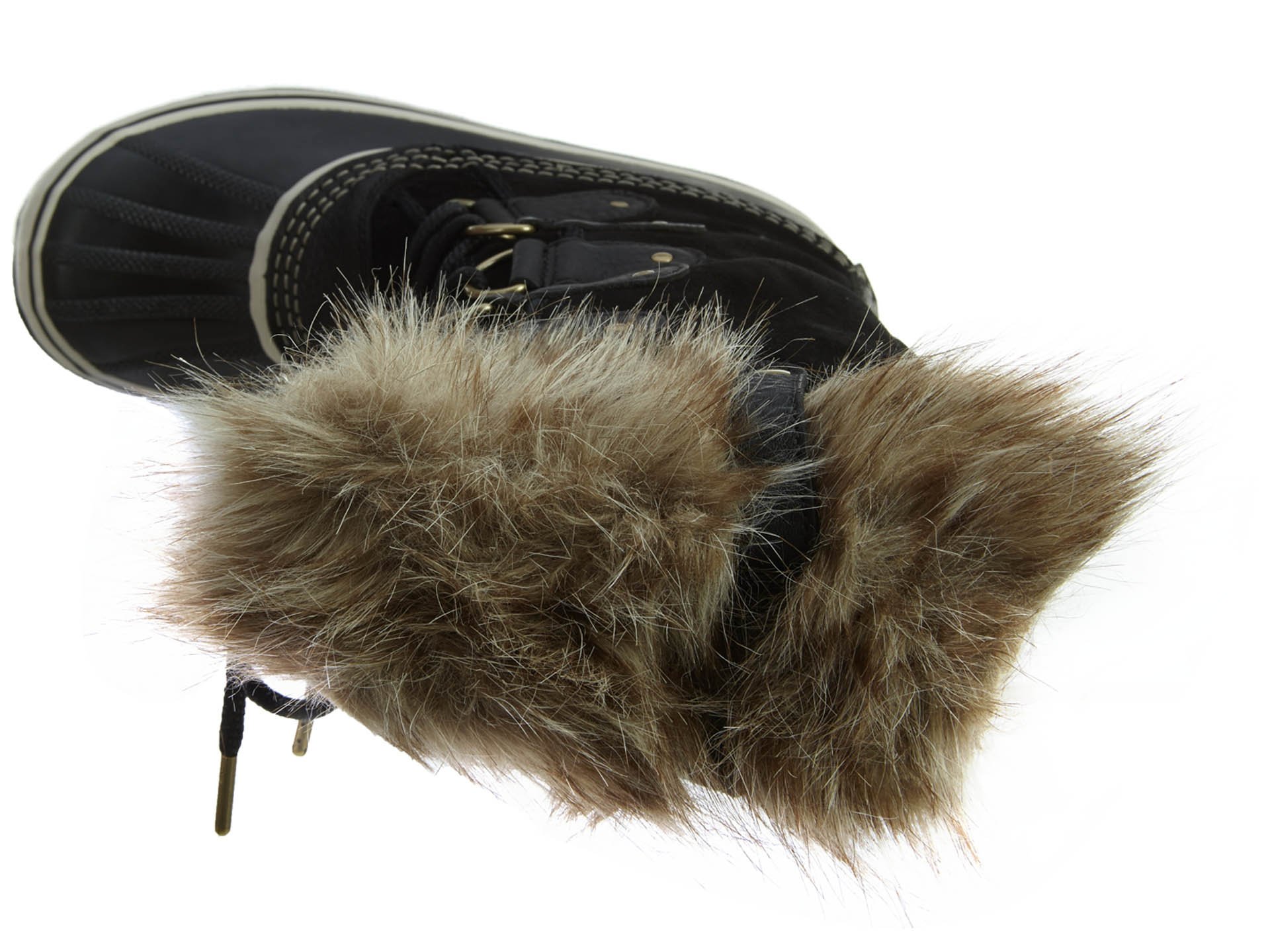 Womens Sorel Joan of Arctic Faux Fur Cuff Warm Winter Waterproof Boots - Black/Quarry - 10