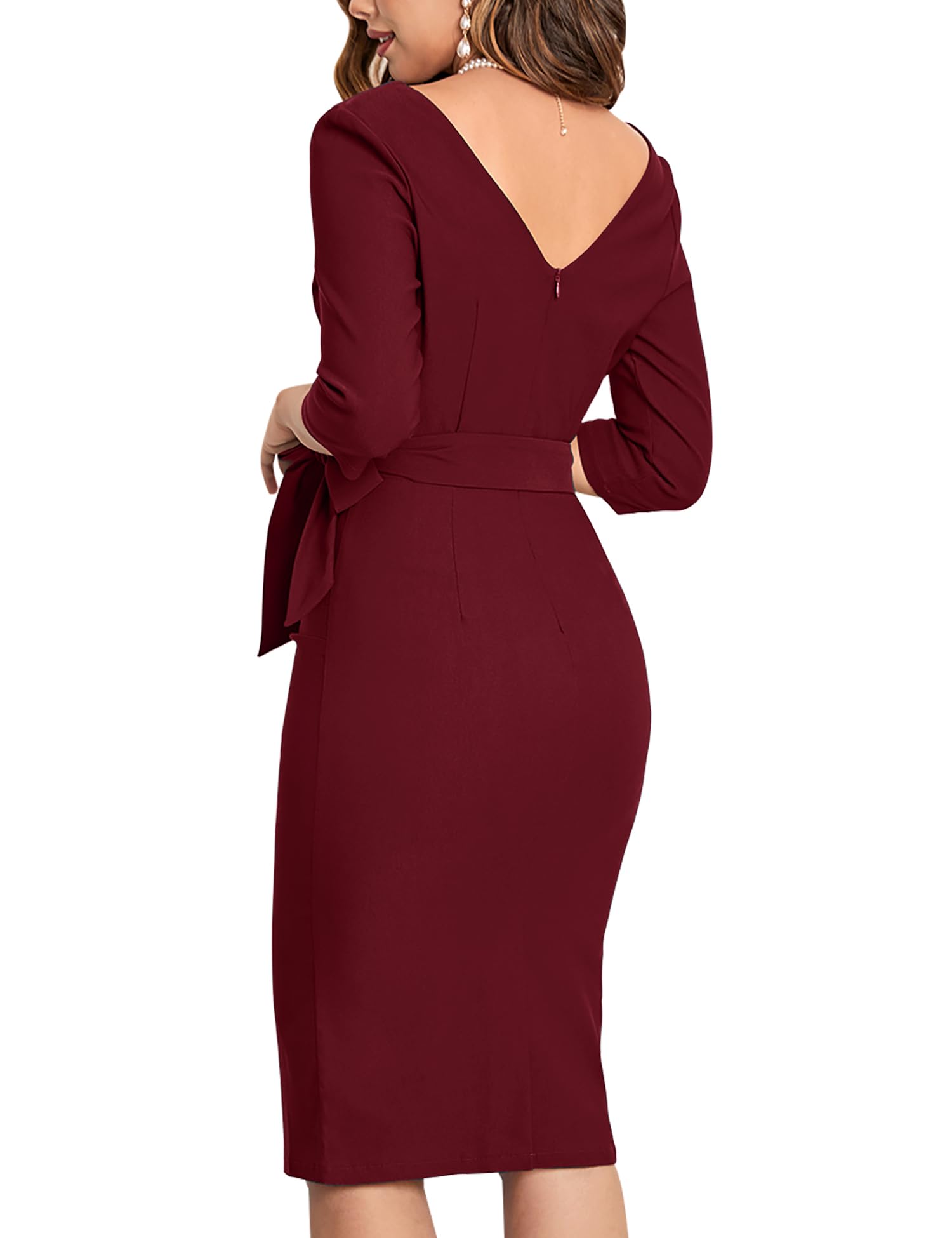 MUXXN Ladies Solid Color Sweetheart Neckline High Stretch Casual Pencil Dress (Merlot XL)