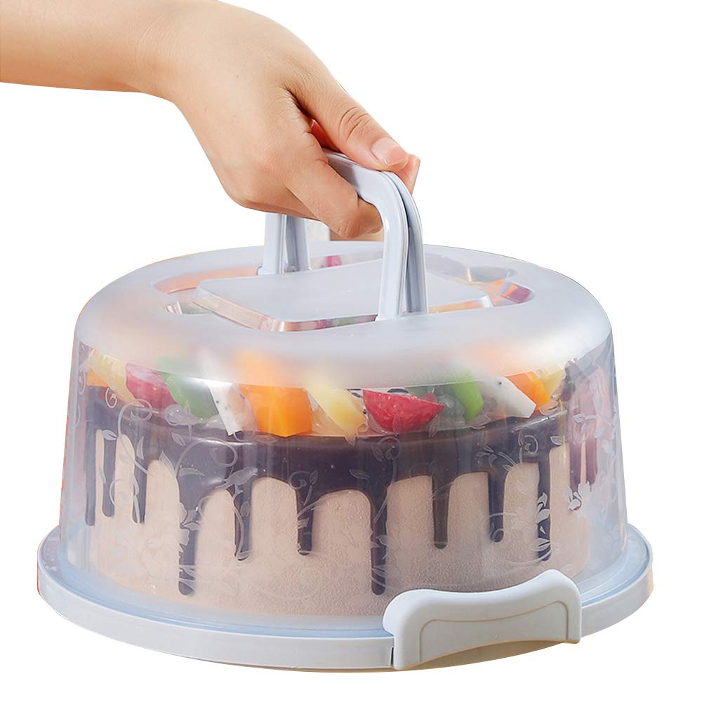 Plastic Small Cake Carrier Holder with Collapsible Handle Cover Round Cupcake Container Suitable for 6 inch Diameter Cake or less(Blue)