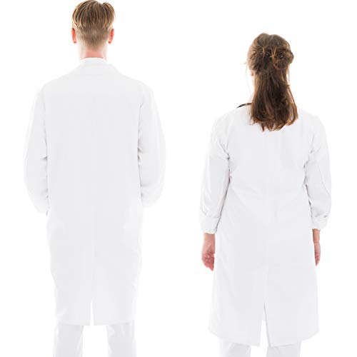 TALVANIA Lab Coat Men Women White Long Sleeve Unisex Lab Coats Cotton Laboratory Coats