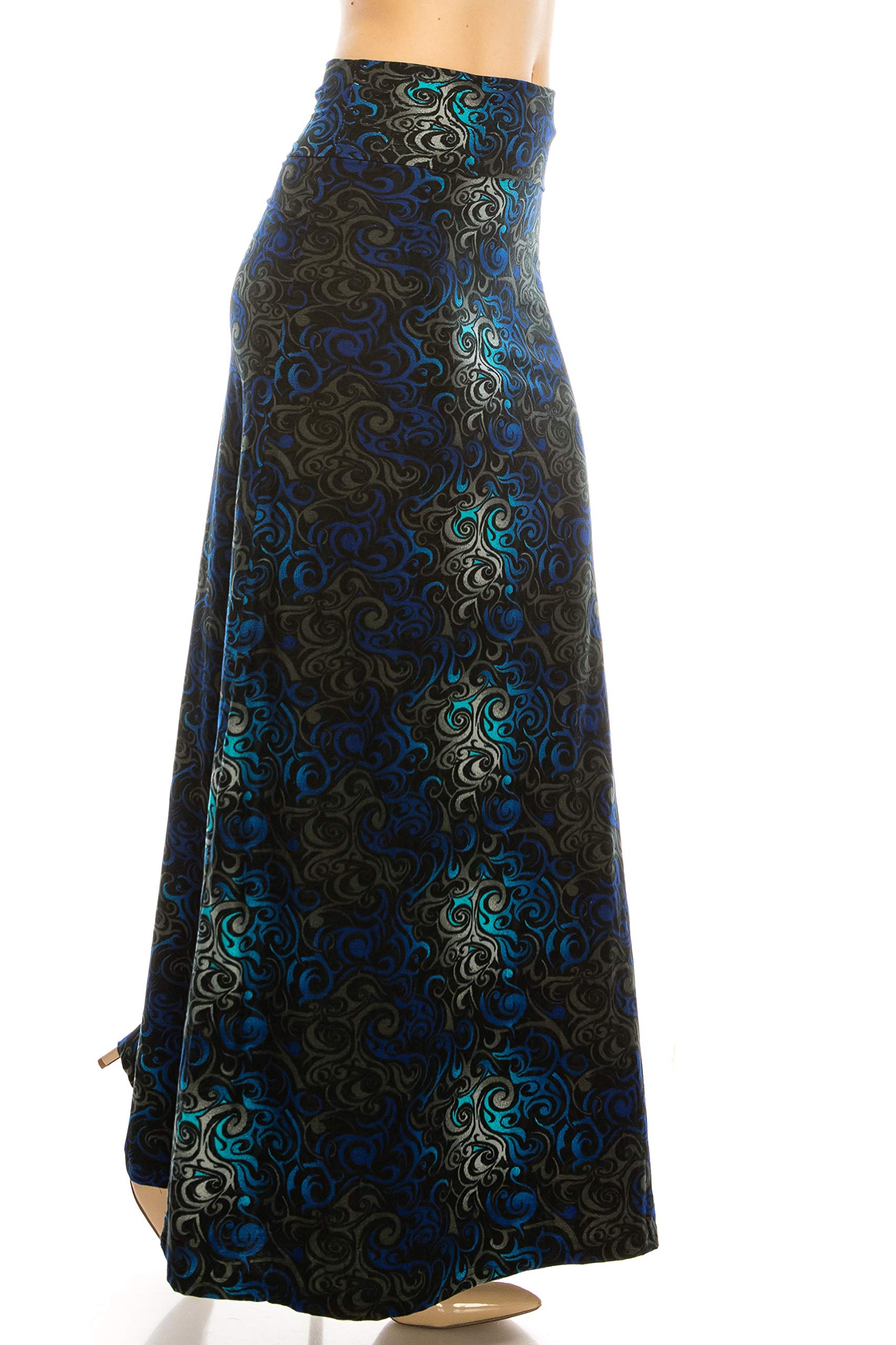 Eevee Women’s Casual Long Maxi Skirts - Basic High Waist Fold Over Soft Floor Length Stretch Casual Boho Lounge Beach B-21 One Size