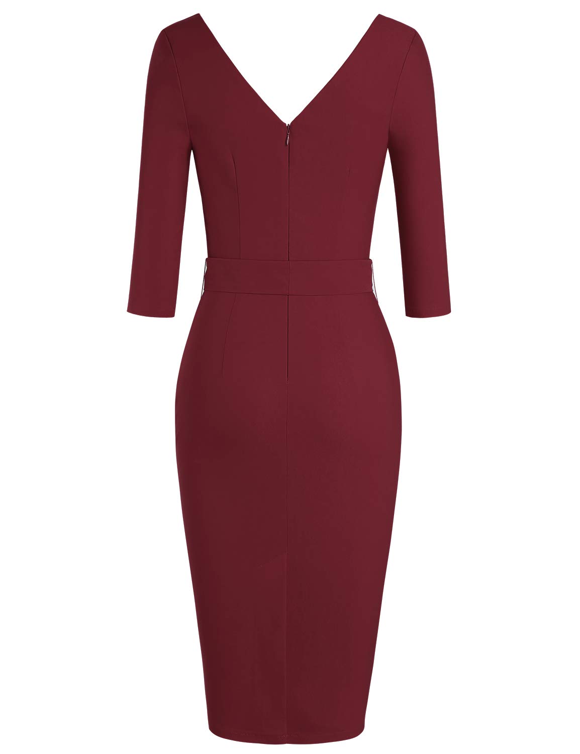 MUXXN Ladies Solid Color Sweetheart Neckline High Stretch Casual Pencil Dress (Merlot XL)