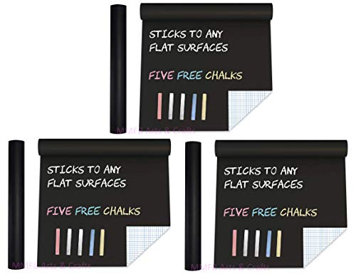 MMFB Black Board Sticker Dry Erase, Chalkboard Wallpaper Stick and Peel Adhesive Roll with 15 Chalks for Wall, Tables, Schools, Home(17.8" X 108", 3 Pack)