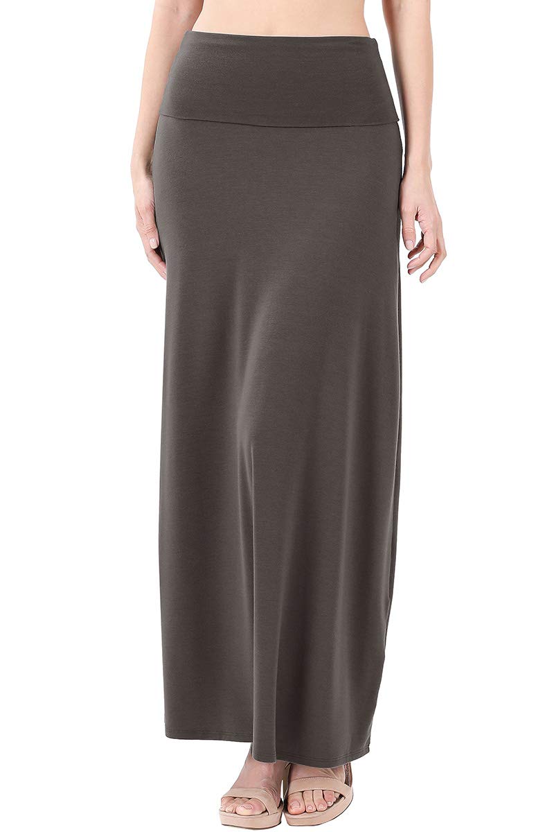 ShezPretty Women's Premium Fold Over High Waist Long Floor Length Maxi Skirt (Medium, ASH Charcoal)