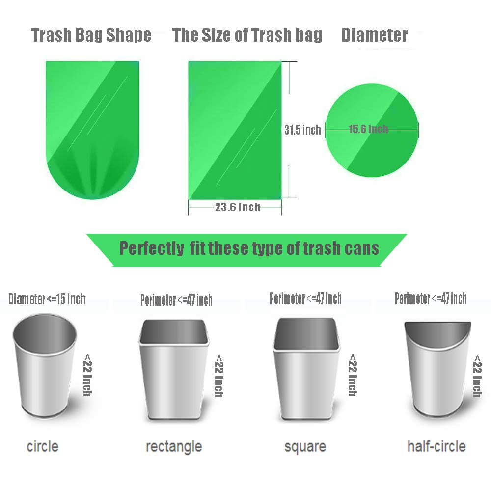 Trash Bags Biodegradable, Strong Rubbish Bags, Trash bags Recycling & Degradable Garbage Bags, Compostable Bags (Green, 13 Gallon)