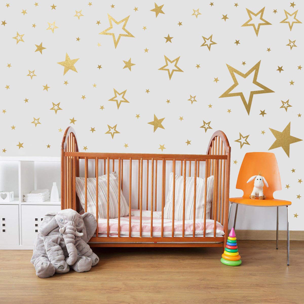 Mozamy Creative Star Wall Decals (146 Count) Gold Star Wall Decal Bedroom Wall Decals Star Wall Stickers Removable Peel and Stick Wall Decals, Vintage Gold