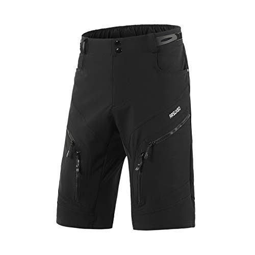 ARSUXEO Men's Loose Fit Cycling Shorts Mountain Bike Shorts Water Ressistant 1903 Black Size Large