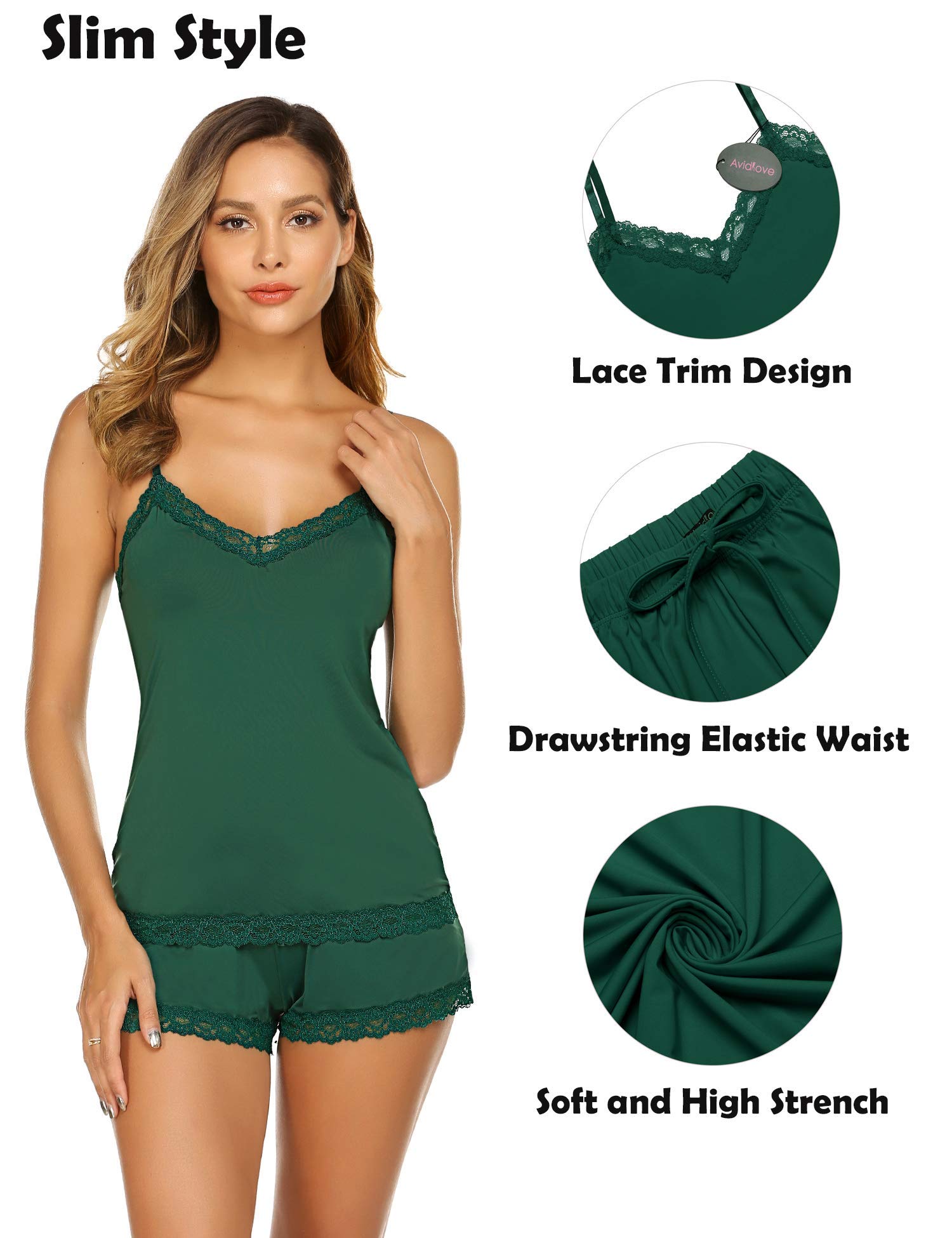 Avidlove Women Shorts Pajama Set Sleeveless Cotton Sleepwear Cute Nightwear Pjs(Green,M)