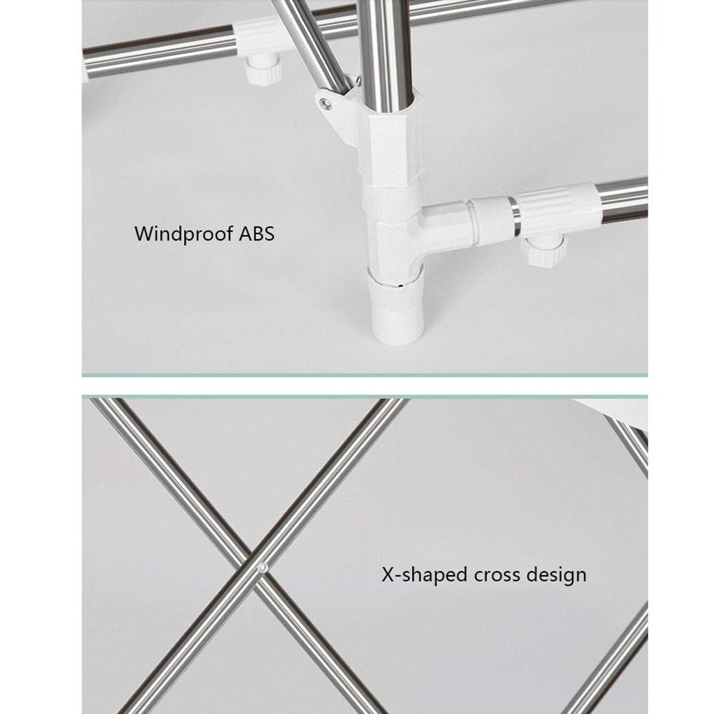Jixi Drying Rack Clothes Airer Stainless Steel Drying Rack Double Pole Folding Adjustable Clothes Hanger with Universal Wheel Indoor Outdoor Laundry Rack (Color : Stainless Steel)