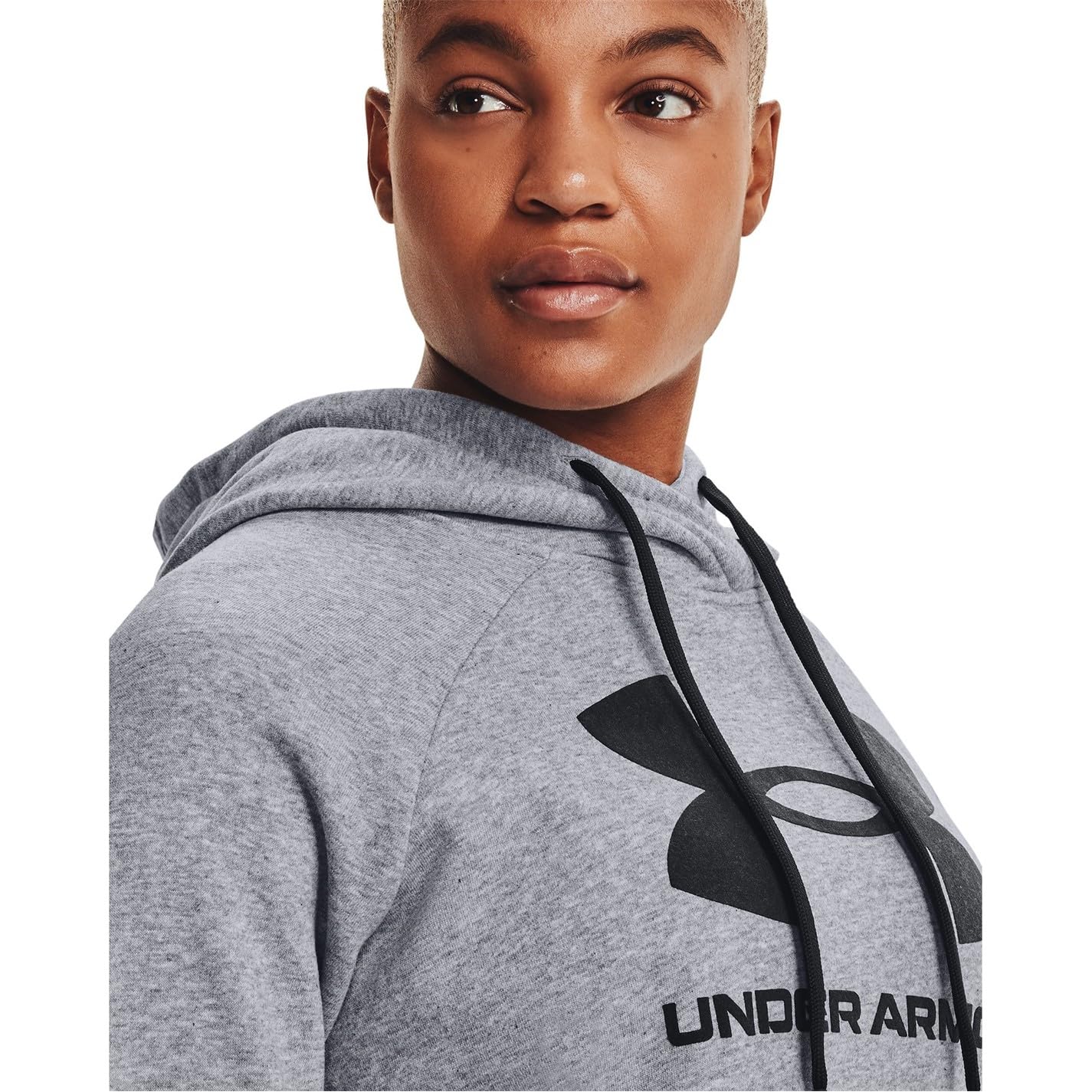 Under Armour Womens Rival Fleece Logo Hoodie , Steel Medium Heather (035)/Black , X-Large