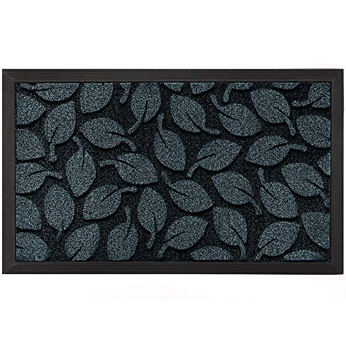 GRIP MASTER Durable Tough Natural Rubber Doormats, 29x17 Size, Waterproof Boots Scraper Mats, Heavy Duty Indoor Outdoor Door Mat for Winter Snow, Low-Profile Easy Clean, Green Small Leaves