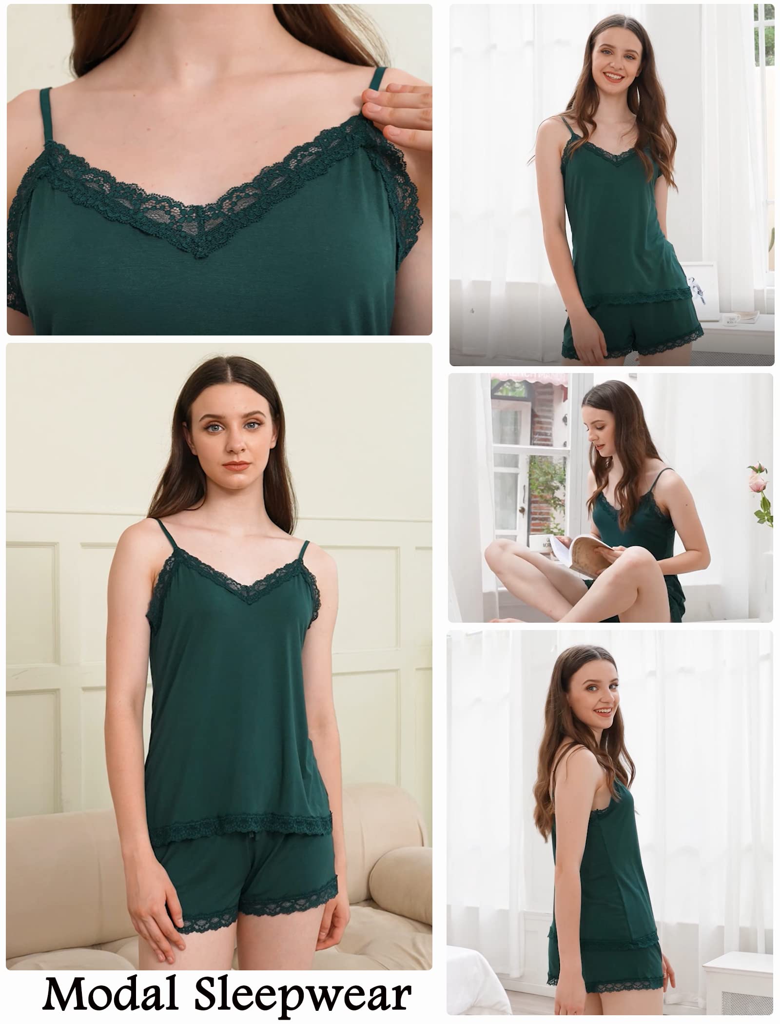 Avidlove Women Shorts Pajama Set Sleeveless Cotton Sleepwear Cute Nightwear Pjs(Green,M)