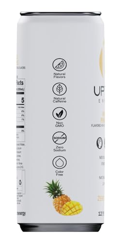 UPTIME Energy Drink, Mango Pineapple, 12 Pack, Vitamin C, L Theanine, Calcium, Sugar Free Energy Drinks for Focus Support, 142mg of Natural Caffeine, 5 Calories, Clean, Natural, Non GMO, 12 fl oz Cans