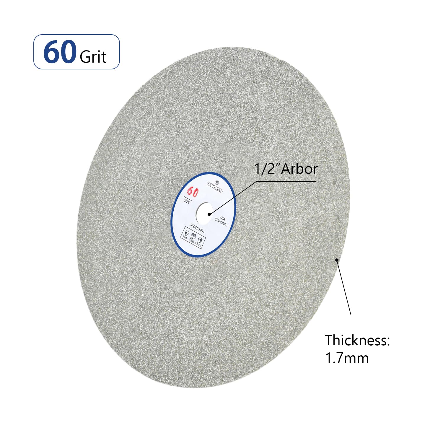 SCOTTCHEN Diamond Grinding Wheel Disc 8" x 1/2" Arbor Hole 60 Grit Abrasive Flat Lap Wheel Sanding Disc for Granite Marble Gem - 1pack