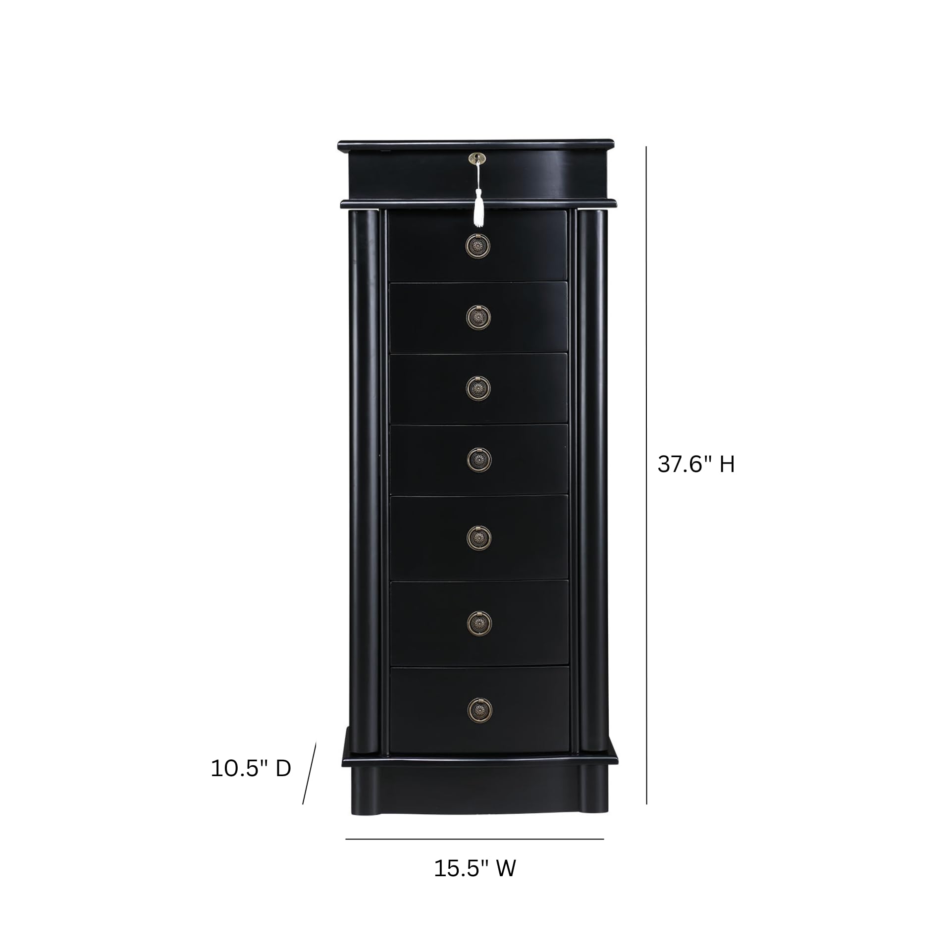 Alveare Home North Locking 7-Drawer Jewelry Armoire β Spacious Organizer with Mirror, Necklace Hooks & Anti-Tarnish Lining, Black