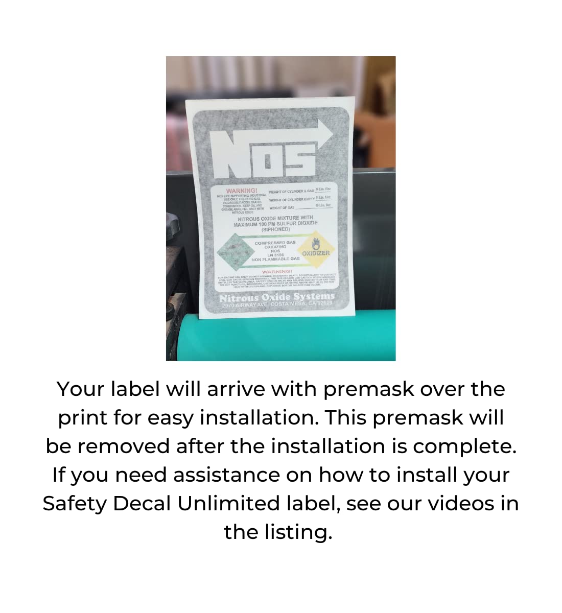 Safety Decal Unlimited Nitrous Oxide 2LB NOS Bottle Replacement Carbon Fiber Pattern Label Sticker Decal Made in America Non Laminated