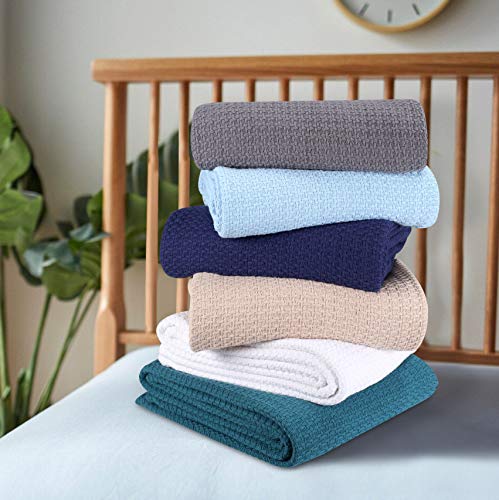Elvana Home 100% Cotton Bed Blanket, Breathable Bed Blanket Queen Size, Cotton Thermal Blankets Queen, Perfect for Layering Any Bed for All Season, Navy Blue
