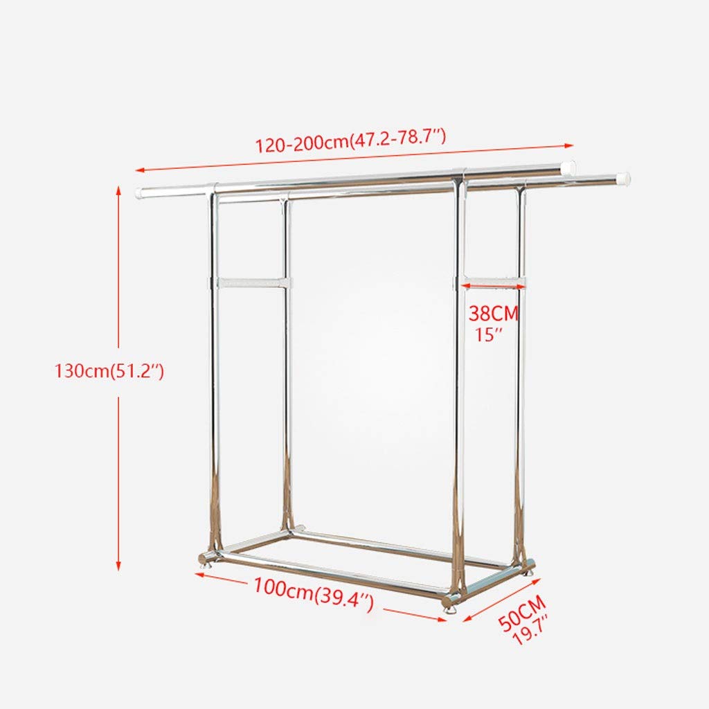 Jixi Drying Rack Clothes Airer Stainless Steel Drying Rack Floor Telescopic Indoor and Outdoor Home Balcony Double Pole Clothes Hanger Laundry Rack (Color : Stainless Steel)
