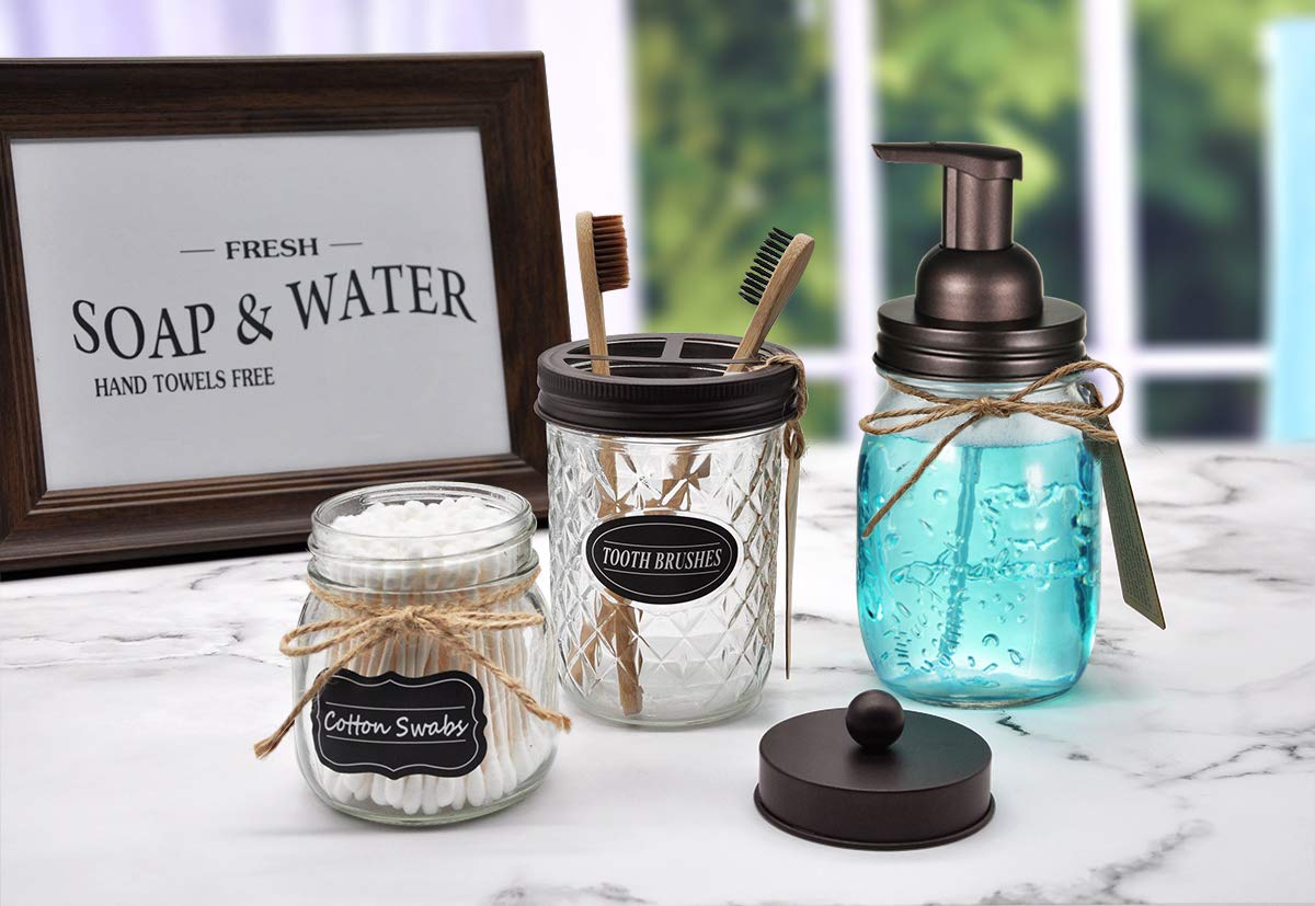 SheeChung 2 Pack Mason Jar Foaming Soap Dispenser Lids for Standard Mouth, Foaming Soap Dispenser Pump Replacement for Hand Sanitizer, Bath Liquid, Facial Cleansing Foam, Makeup Remover Water - Bronze