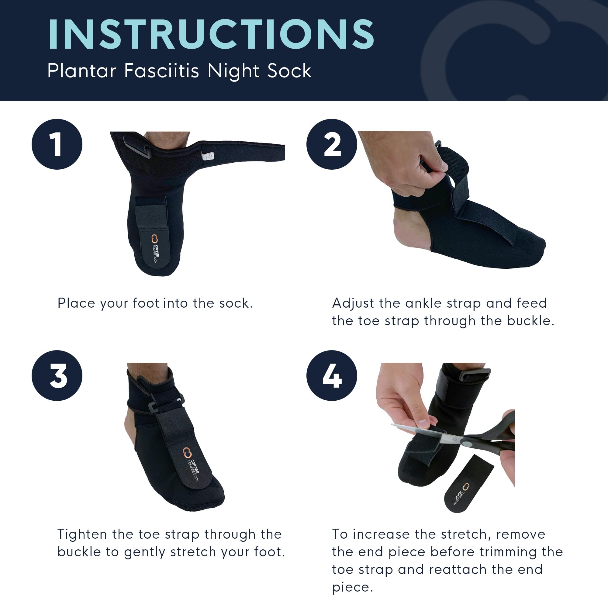 Copper Compression Plantar Fasciitis Night Sock. Soft Foot Stretching Boot for Foot Pain and Metatarsalgia. Recovery While You Rest and Sleep. Dorsal Support to Help Flex Your Right or Left Foot.