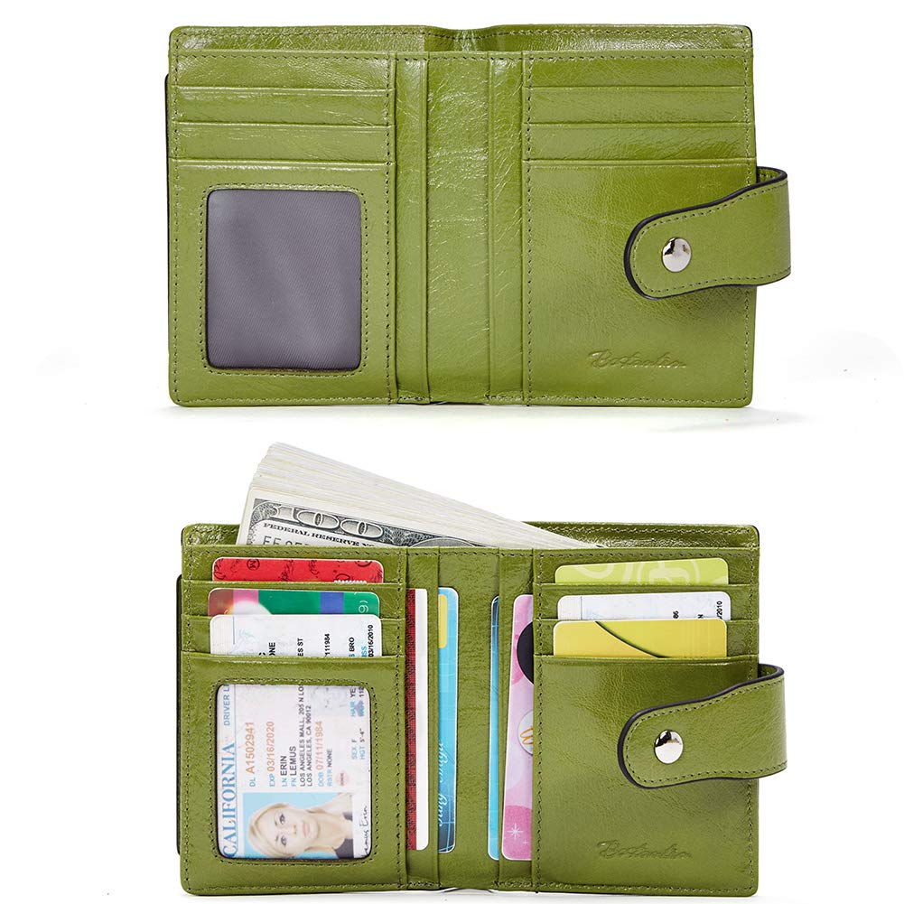 BOSTANTEN Women Leather Wallet RFID Blocking Small Bifold Zipper Pocket Wallets Card Case Purses with ID Window Green