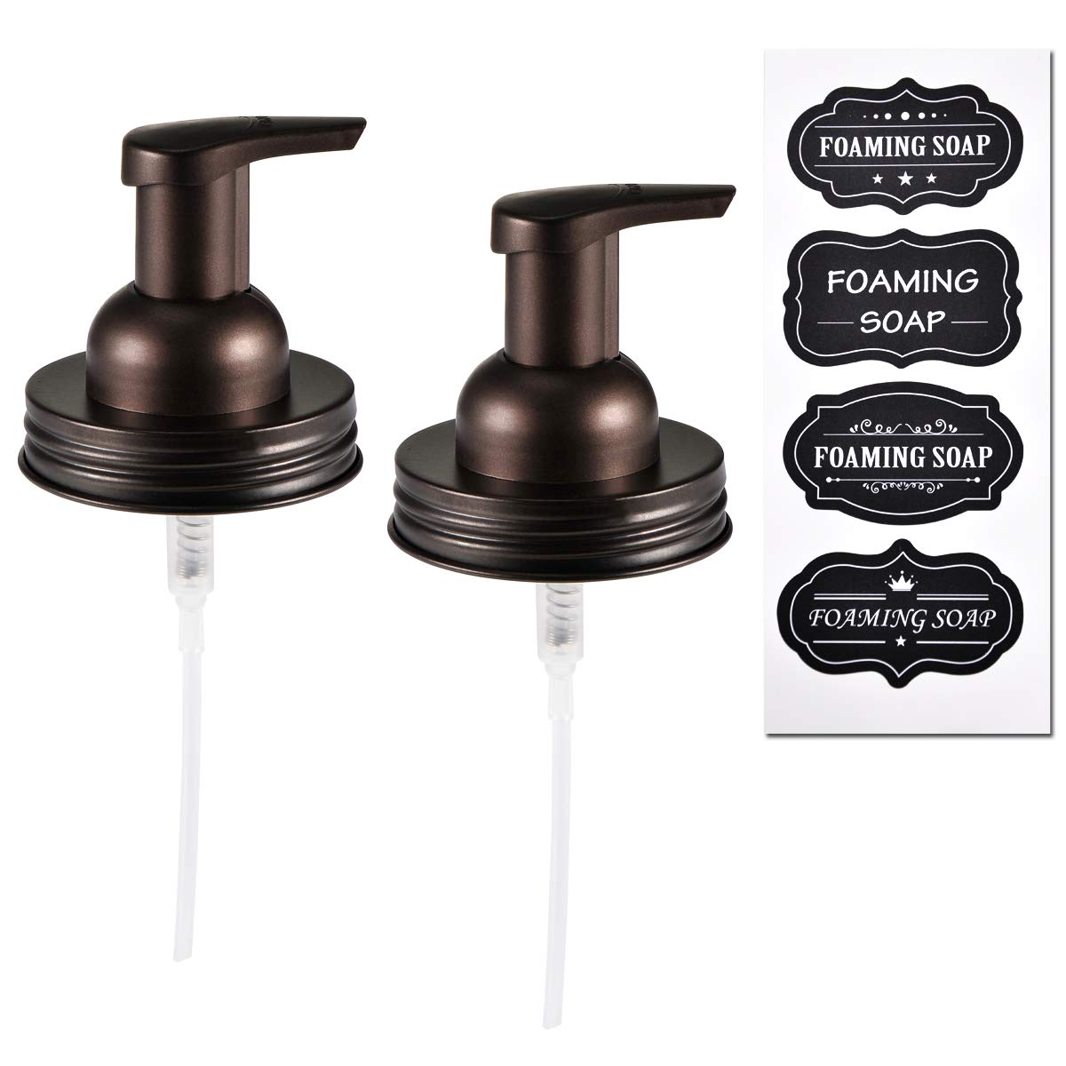 SheeChung 2 Pack Mason Jar Foaming Soap Dispenser Lids for Standard Mouth, Foaming Soap Dispenser Pump Replacement for Hand Sanitizer, Bath Liquid, Facial Cleansing Foam, Makeup Remover Water - Bronze