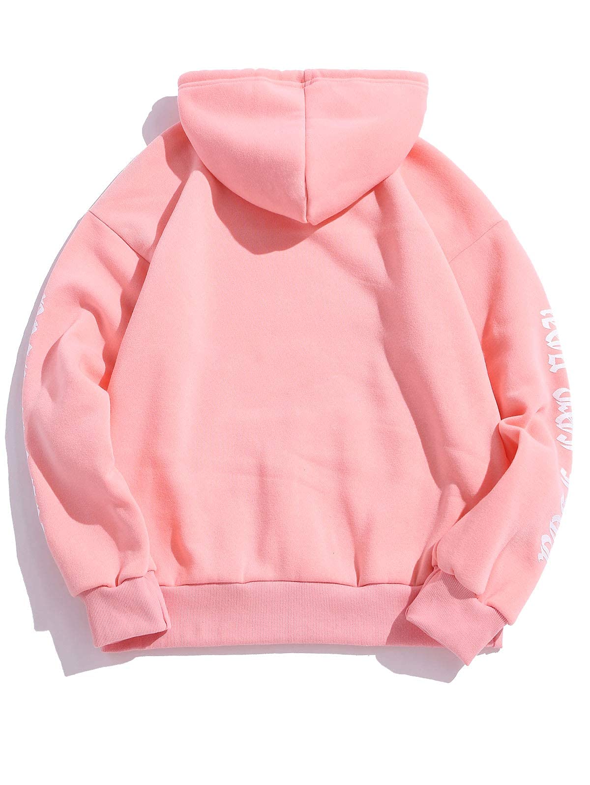 ZAFUL Men's Fleece Hoodie Unisex Rose Letter Print Hooded Pullover Kangaroo Pocket Sweatshirt Pink L