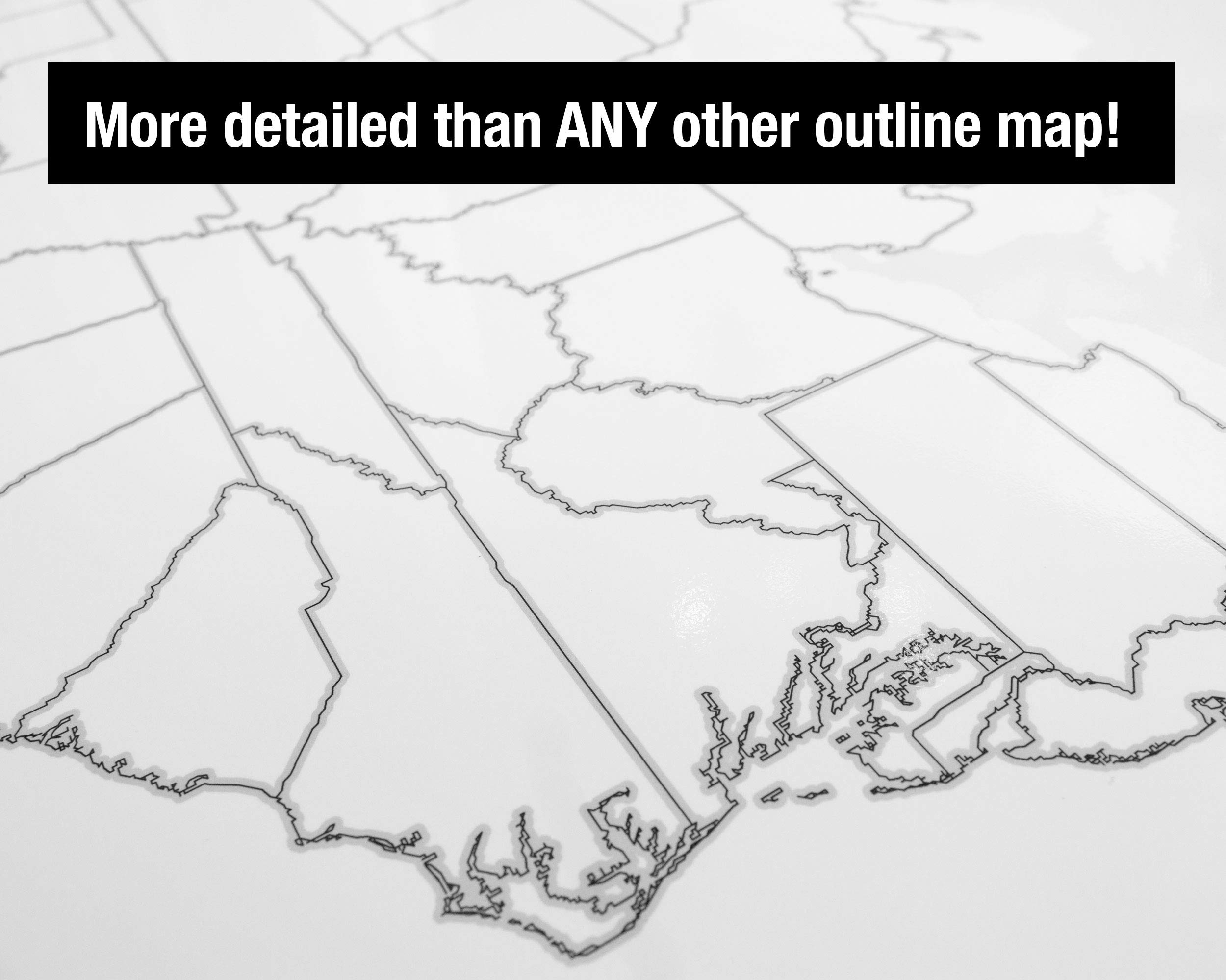 Large Blank United States Outline Map Poster, Laminated, 36β x 24β | Great Blank Wall Map for Classroom or Home Study | Free Dry Erase Marker Included | Includes Detailed Laminated Answer Sheet