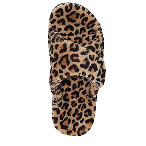 Vionic Women's Indulge Relax Slipper - Ladies Comfortable Cozy Adjustable House Slippers with Concealed Orthotic Arch Support Leopard Natural 12 Medium