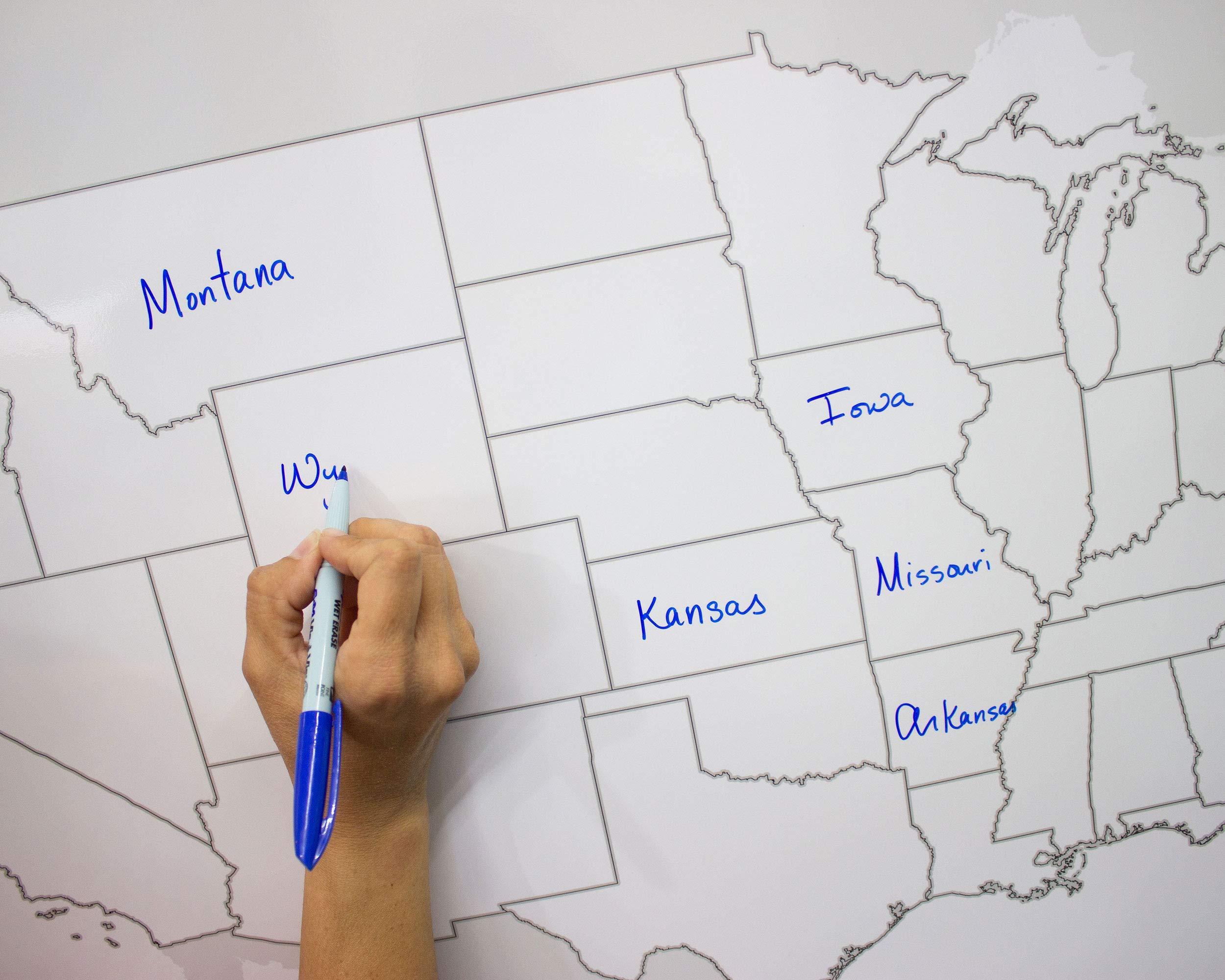 Large Blank United States Outline Map Poster, Laminated, 36β x 24β | Great Blank Wall Map for Classroom or Home Study | Free Dry Erase Marker Included | Includes Detailed Laminated Answer Sheet