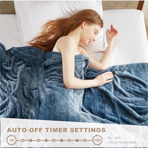 Degrees of Comfort Electric Blanket Full Size | Single Control with Auto Shut Off | Fleece Heated Blanket for Bed | Machine Washable | Blue, 80Wx84L