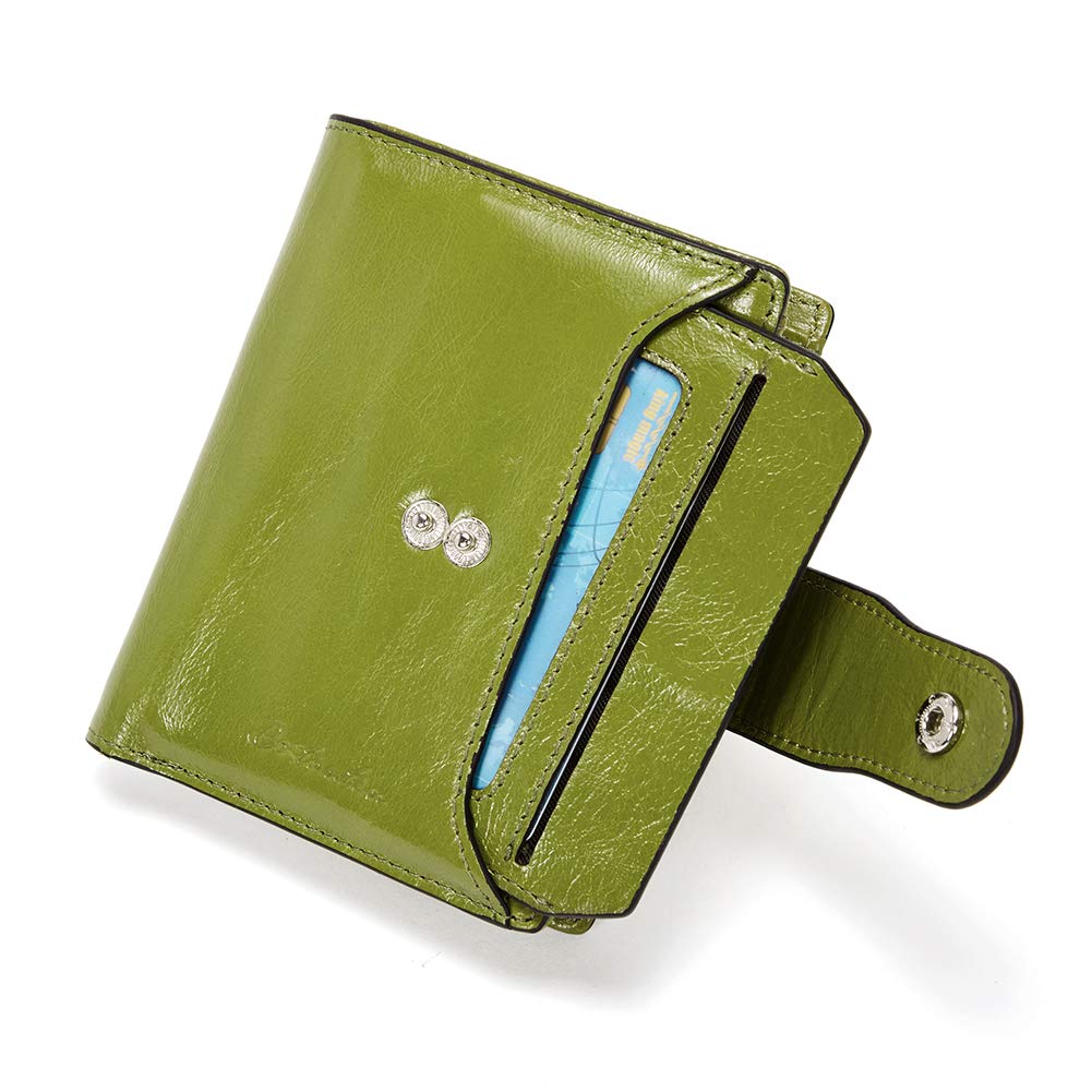BOSTANTEN Women Leather Wallet RFID Blocking Small Bifold Zipper Pocket Wallets Card Case Purses with ID Window Green