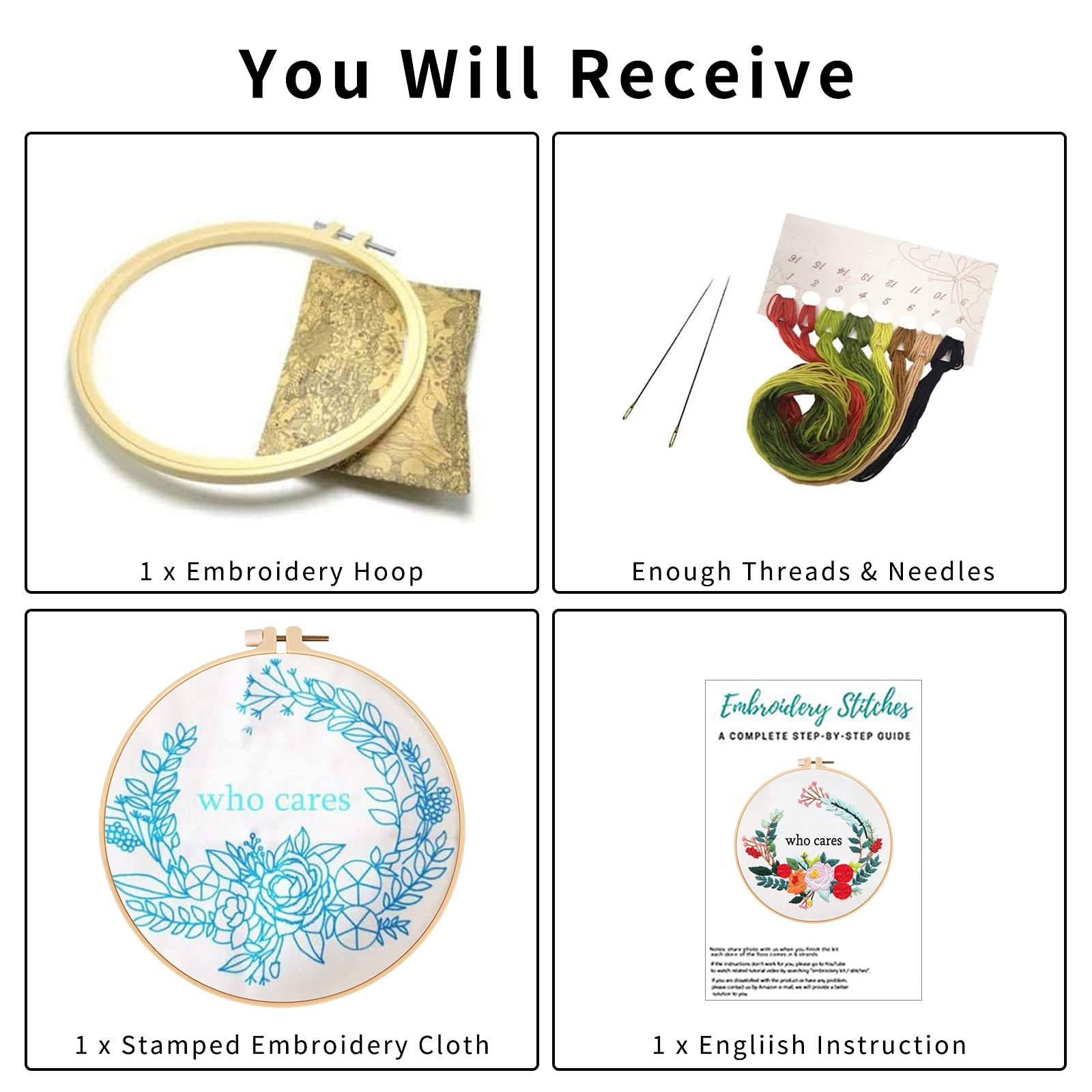 Artilife Embroidery Kit for Beginner Cross Stitch Kit for Adults, Printed Embroidery Starter Kit Crafts with Stamped Pattern Embroidery Hoops Floss Thread Needles